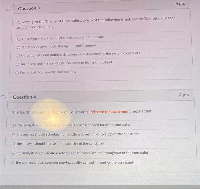 Solved According to the Theory of Constraints, which of the | Chegg.com