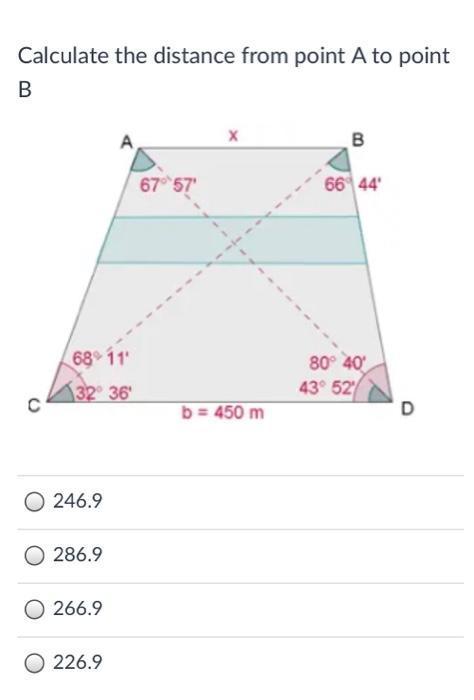 Solved Calculate the distance from point A to point B B 67° | Chegg.com