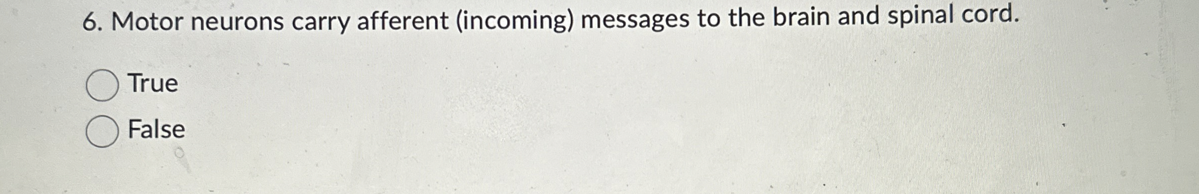 Solved Motor neurons carry afferent (incoming) ﻿messages to | Chegg.com
