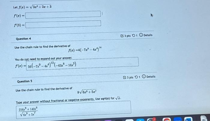 Solved Let f(x)=3x2+2x+3 f′(x)=f′(3)= Question 4 Use the | Chegg.com