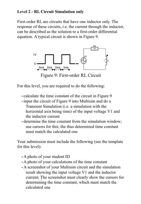 Solved Level 2 - RL Circuit Simulation only First-order RL | Chegg.com