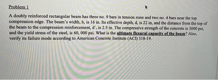 Solved Problem 1 A doubly reinforced rectangular beam has | Chegg.com