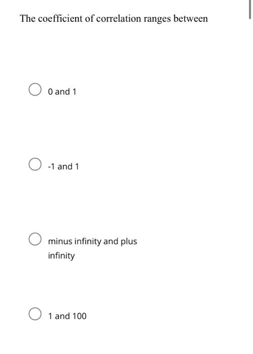 Solved The coefficient of correlation ranges between O and 1 | Chegg.com
