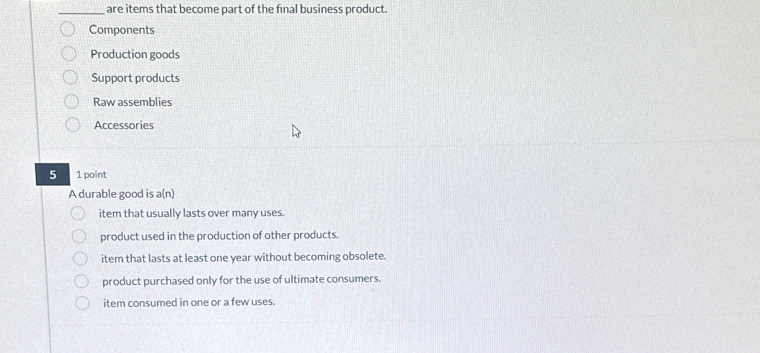 Solved are items that become part of the final business | Chegg.com