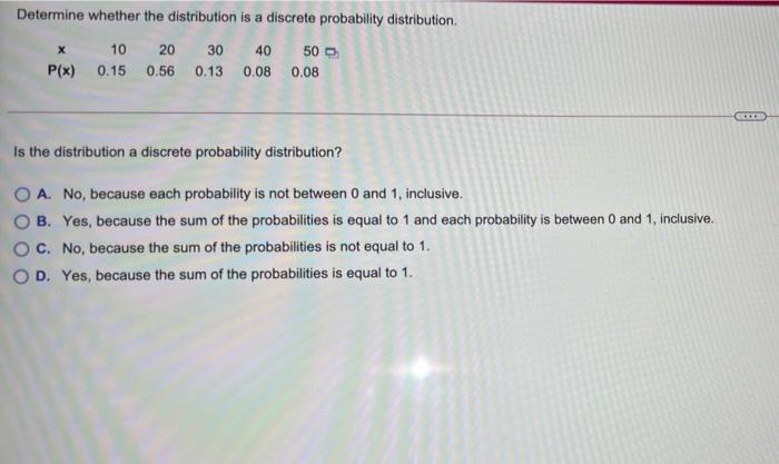 Solved Determine whether the distribution is a discrete | Chegg.com