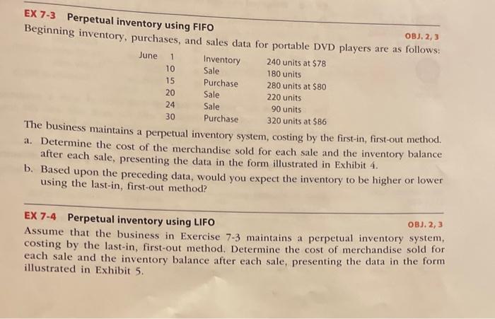 Solved EX 7-3 Perpetual inventory using FIFO Beginning | Chegg.com