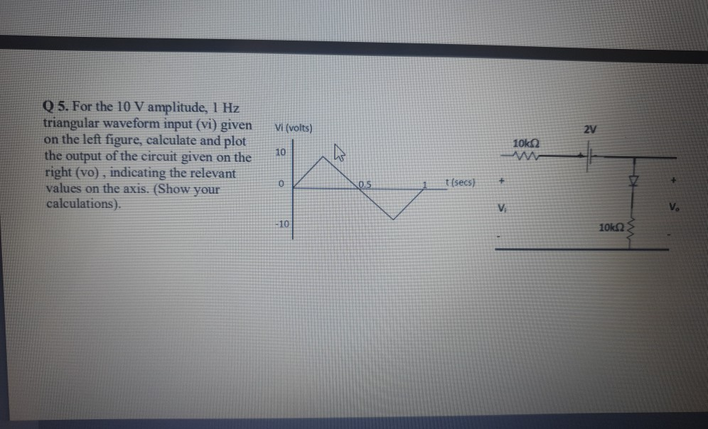 Solved Vi (volts) 2V 10k 2 Q 5. For the 10 V amplitude, 1 Hz | Chegg.com