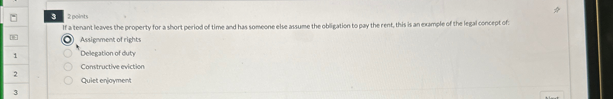 Solved 32 ﻿pointsIf a tenant leaves the property for a short | Chegg.com