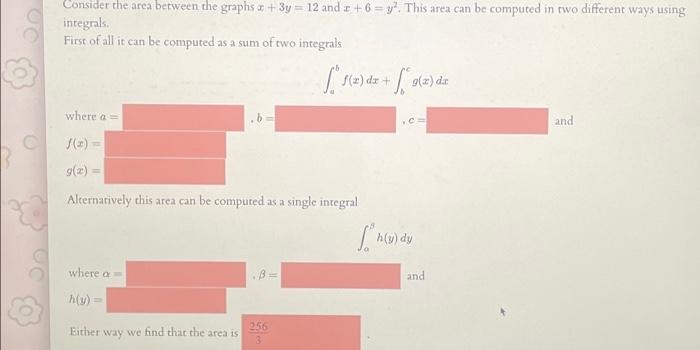 Solved с Consider the area between the graphs x + 3y = 12 | Chegg.com
