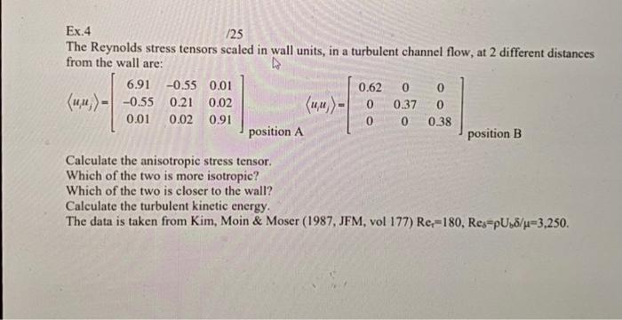 0 Ex.4 /25 The Reynolds stress tensors scaled in wall | Chegg.com