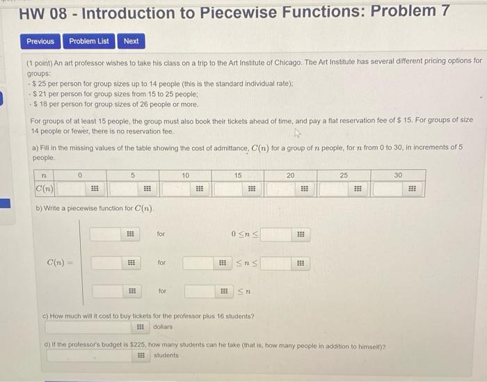 Solved HW 08 - Introduction to Piecewise Functions: Problem | Chegg.com