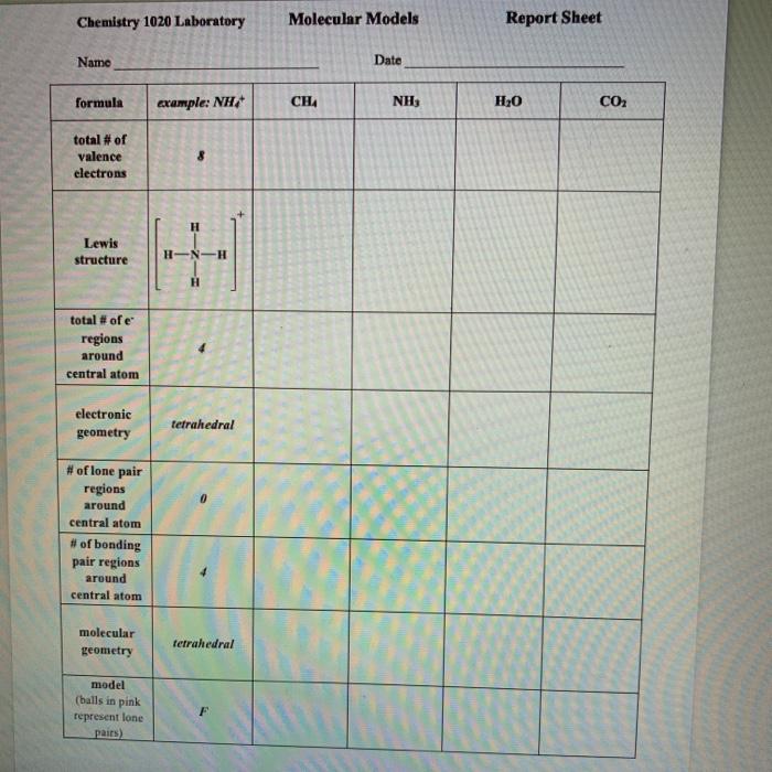 Solved Chemistry 1020 Laboratory Molecular Models Report | Chegg.com