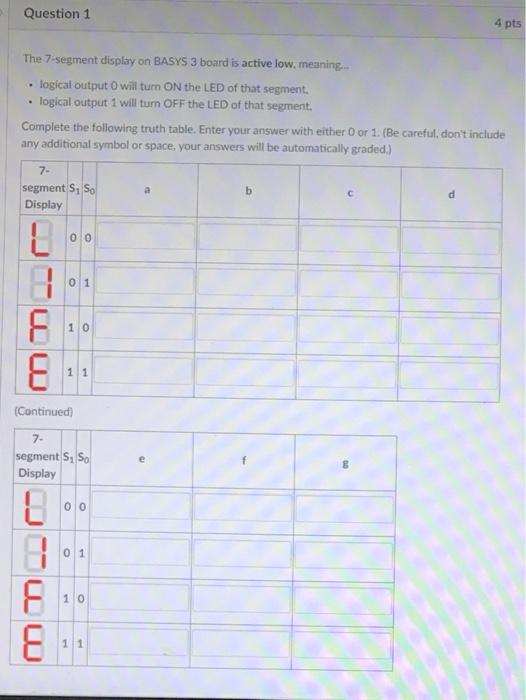 Solved Question 1 4 pts The 7-segment display on BASYS 3 | Chegg.com