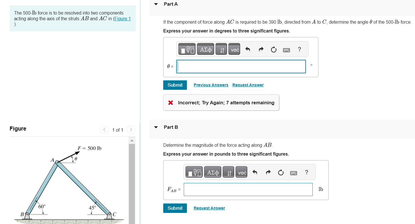 Solved The 500-lb force is to be resolved into two | Chegg.com
