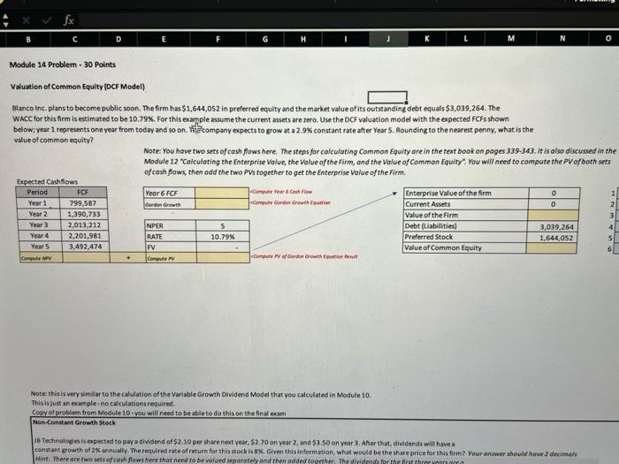 Solved Module 14 Problem - 30 Points Valuation of Common | Chegg.com