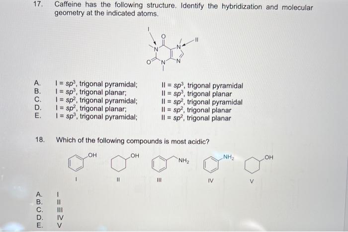Solved 17. Caffeine has the following structure. Identify | Chegg.com