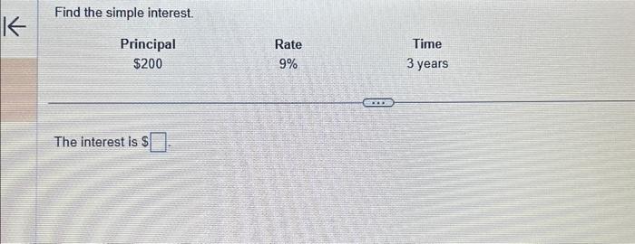 Solved K Find the simple interest. Principal $200 The | Chegg.com
