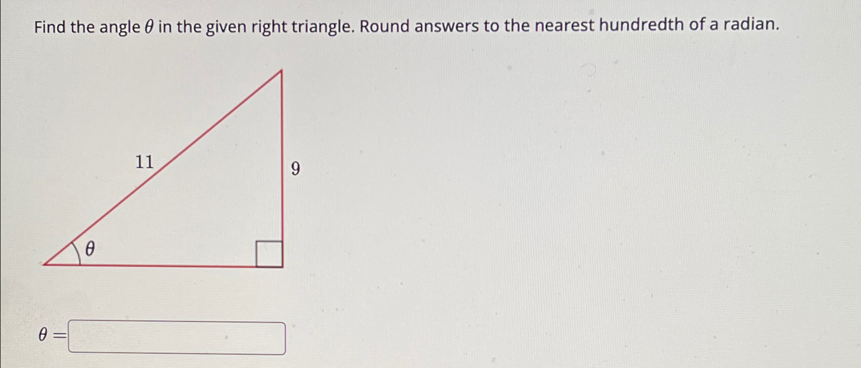 Solved Find the angle θ ﻿in the given right triangle. Round | Chegg.com