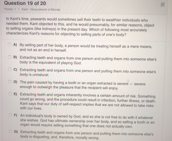 based off the reading "groundwork for the metaphysics | Chegg.com