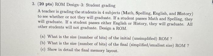 Solved 3. (20 pts) ROM Design-3: Student grading A teacher | Chegg.com