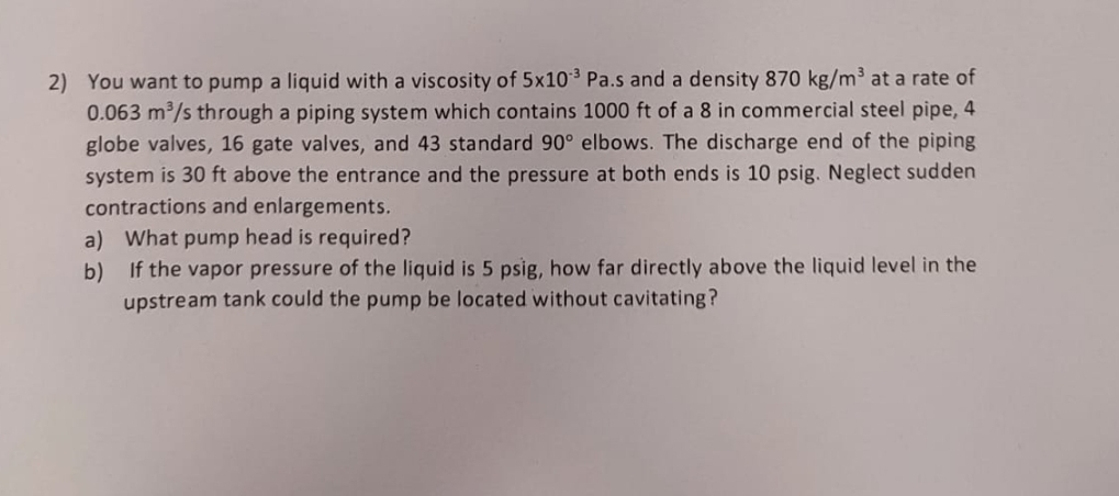 Solved You want to pump a liquid with a viscosity of | Chegg.com