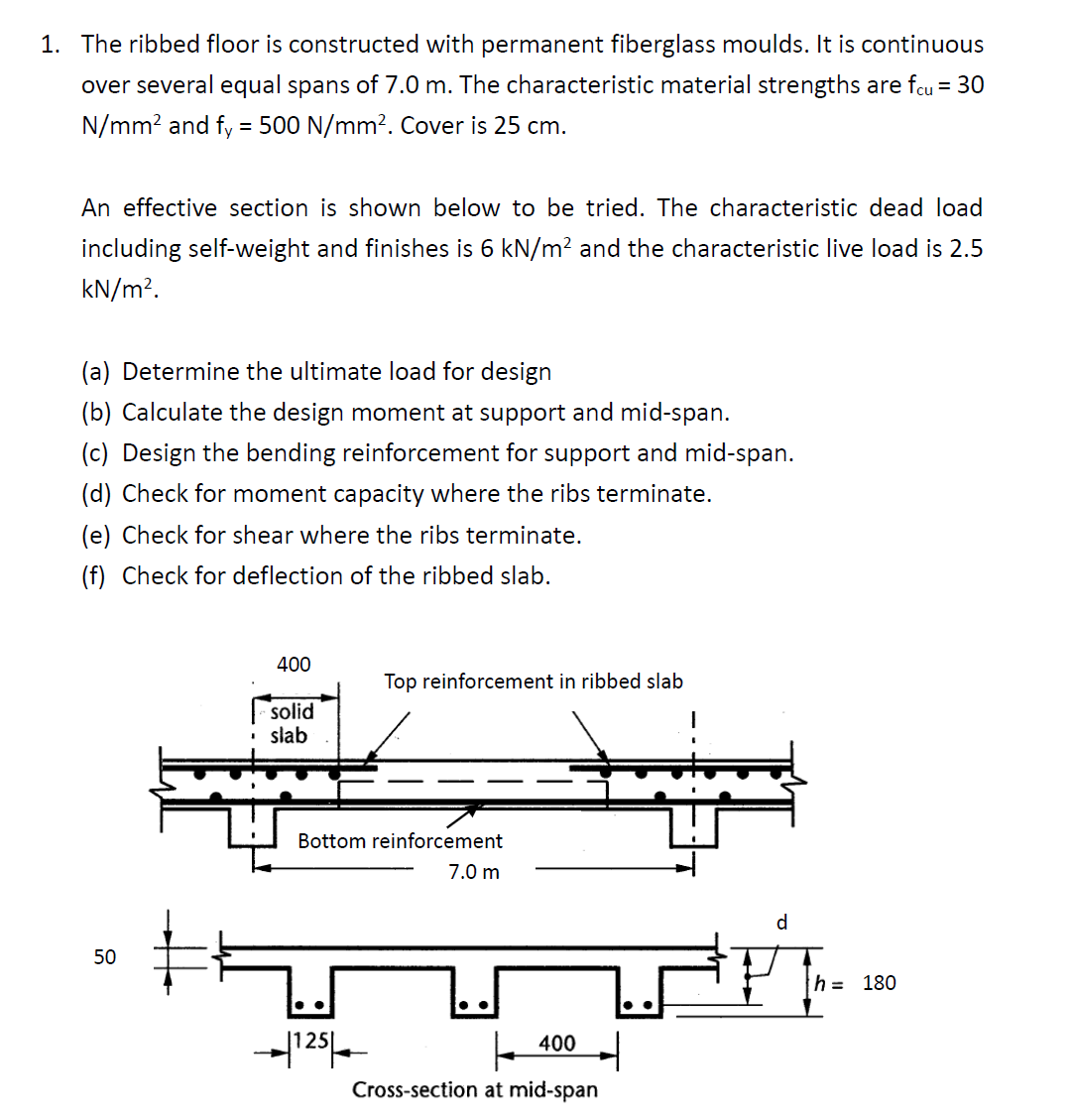 Solved The ribbed floor is constructed with permanent | Chegg.com