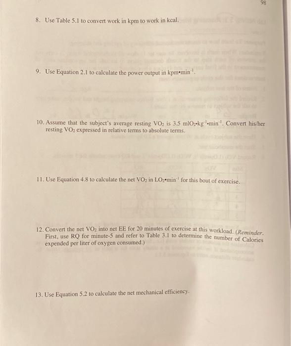 8. Use Table 5.1 to convert work in kpm to work in | Chegg.com