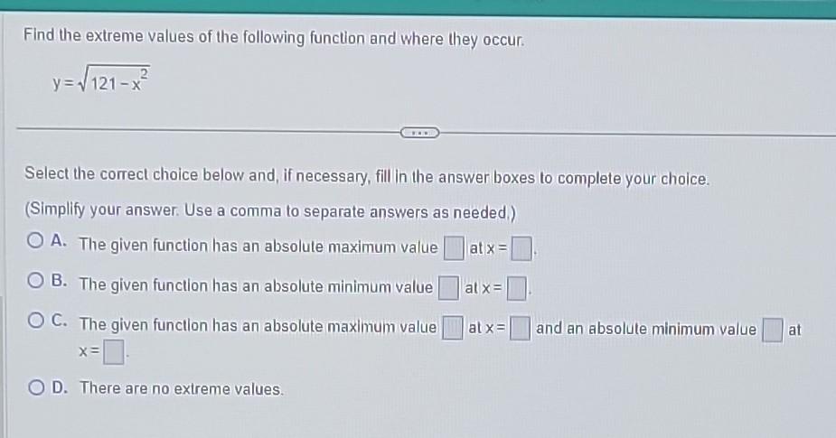 Solved Find the extreme values of the following function and | Chegg.com