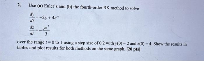 Solved 2. Use (a) Euler's and (b) the fourth-order RK method | Chegg.com