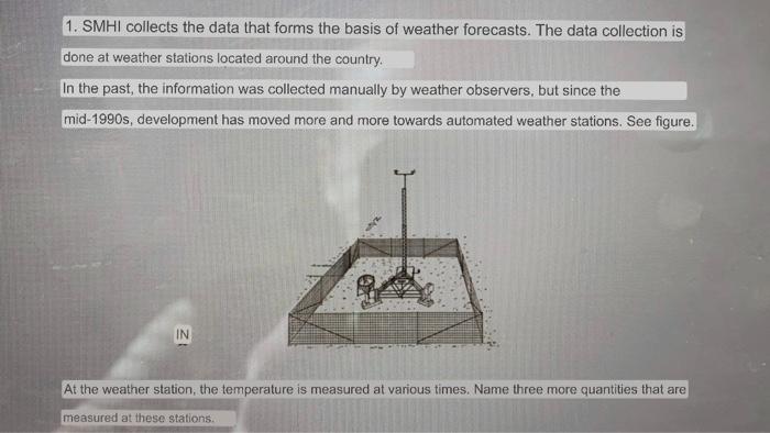 Solved 1. SMHI collects the data that forms the basis of | Chegg.com