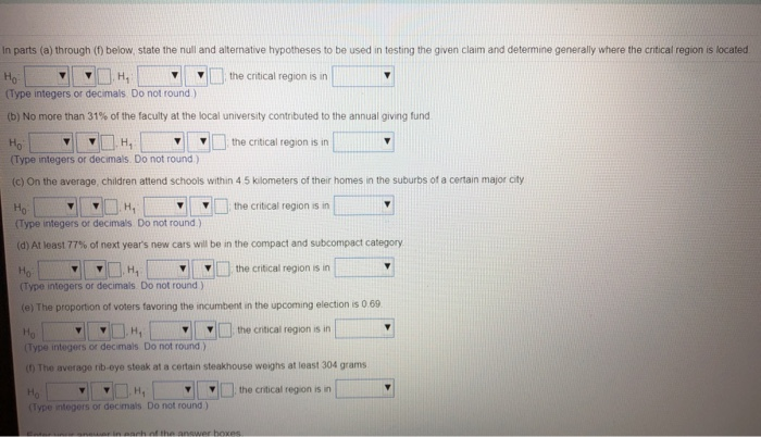 Solved In parts (a) through (f) below, state the null and | Chegg.com