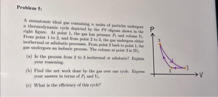 Solved A monatomic ideal gas containing n moles of particles | Chegg.com