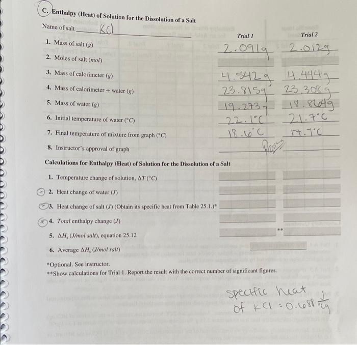 Solved C. Enthalpy (Heat) of Solution for the Dissolution of | Chegg.com