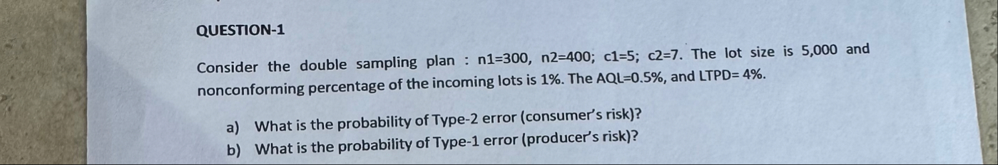 Solved QUESTION-1Consider the double sampling plan : | Chegg.com
