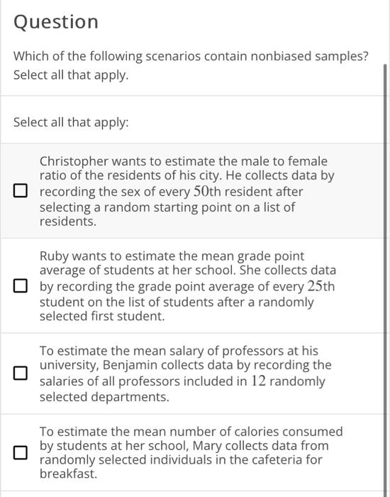 Solved Question Which of the following scenarios contain | Chegg.com