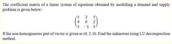 Solved The coefficient matrix of a linear system of | Chegg.com