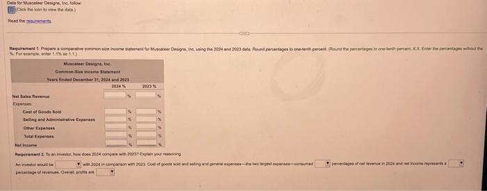 Solved Data table Requirements 1. Prepare a comparative | Chegg.com