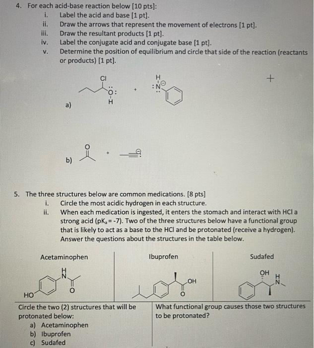Solved 4. For each acid-base reaction below [ 10 pts]: i. | Chegg.com