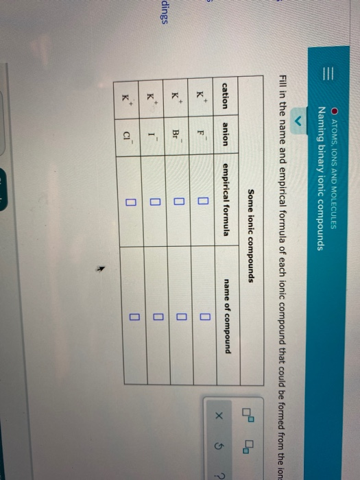 Solved O ATOMS, IONS AND MOLECULES Naming binary ionic | Chegg.com