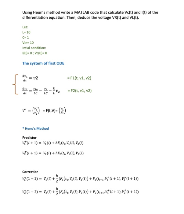 Using Heun's method write a MATLAB code that | Chegg.com