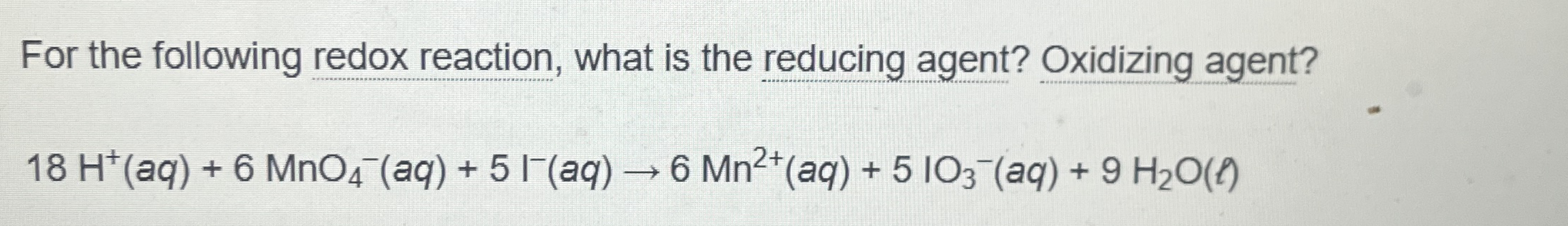 High Quality SOLUTION For the following redox reaction, what is the | Chegg.com