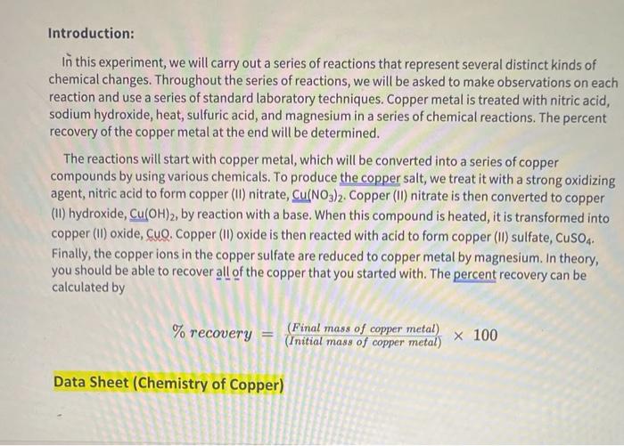 Solved Lab Report Experiment 5: Chemistry of Copper | Chegg.com