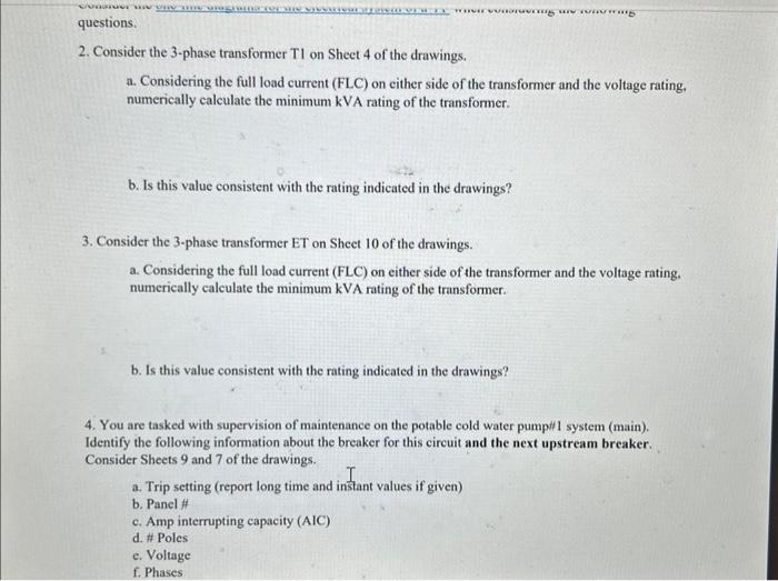 Solved 2. Consider the 3-phase transformer TI on Sheet 4 of | Chegg.com