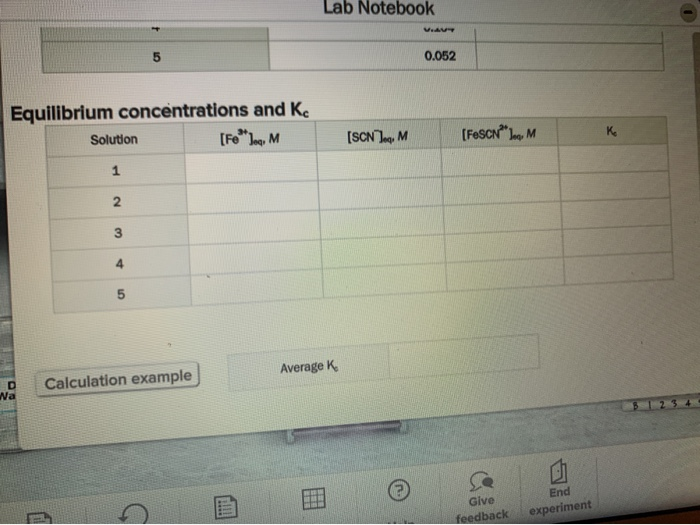 Lab Notebook Initial concentrations of Fe** and SCN | Chegg.com