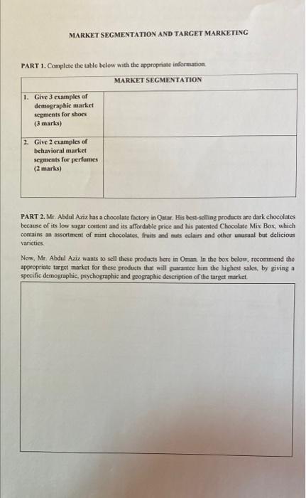 Solved Marks: 10 Assignment: Market Segmentation and | Chegg.com