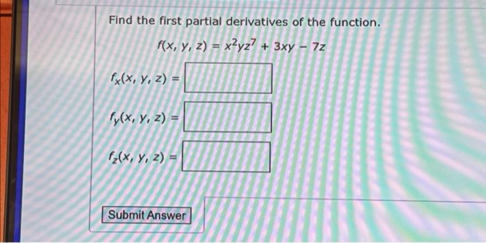 Solved Find the first partial derivatives of the function. | Chegg.com