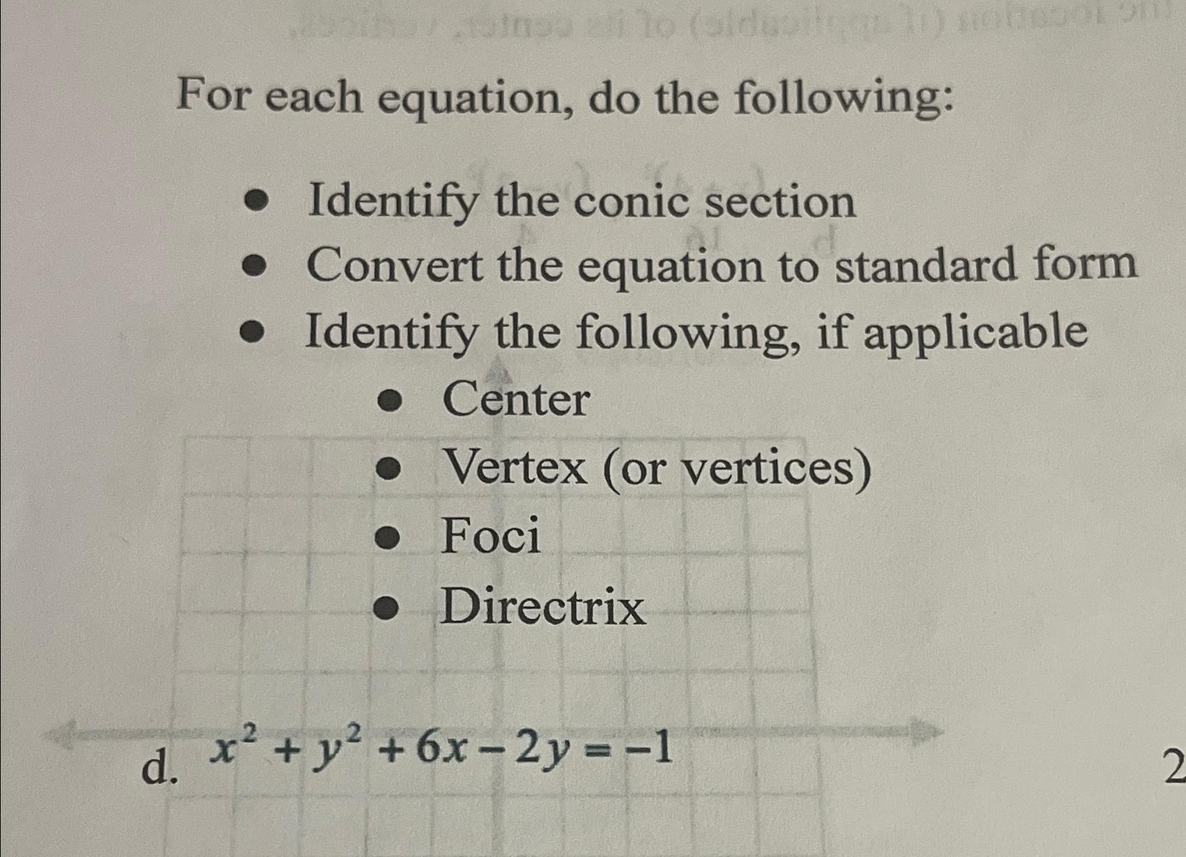 Solved For each equation, do the following:Identify the | Chegg.com