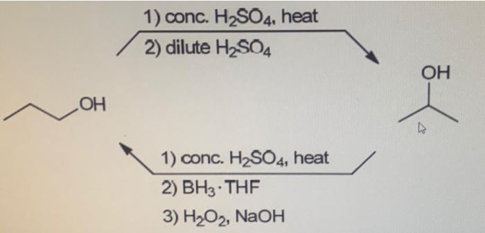 Solved 1) conc. H2SO4, heat 2) dilute H2SO4 OH ОН 1) conc. | Chegg.com