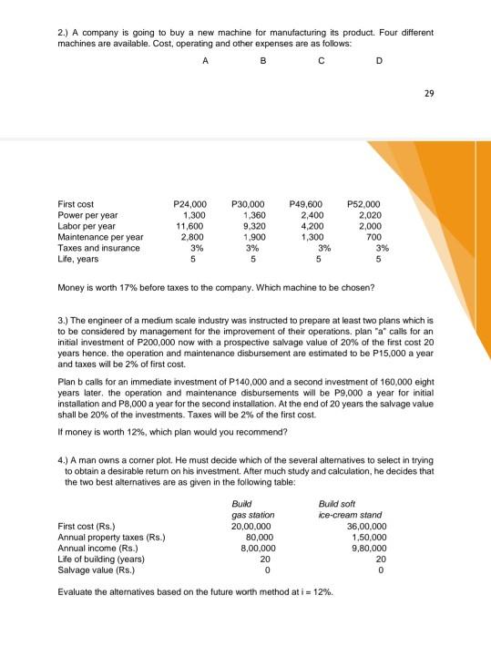Solved 2.) A company is going to buy a new machine for | Chegg.com