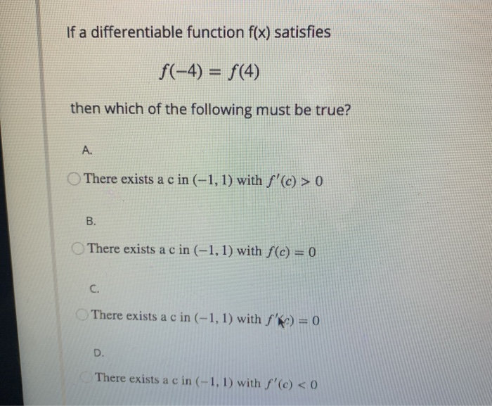 Solved If a differentiable function f(x) satisfies f(-4) = | Chegg.com